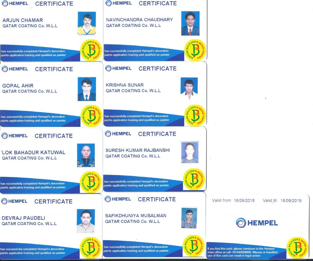 QA/QC Certificate – Qatar Coating Co. & Suroor Baliyoor