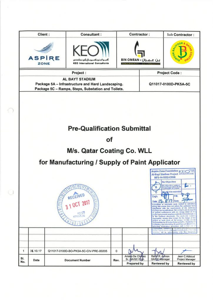 Client – Submittal Approval – Qatar Coating Co. & Suroor Baliyoor